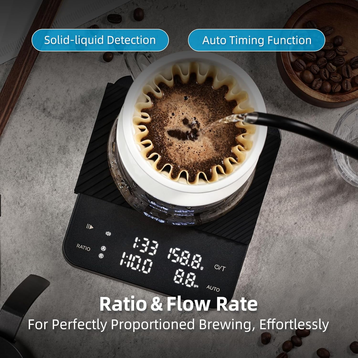 Coffee Scale with Timer, Rechargeable Digital Scale, Ratios & Flow Rate ...