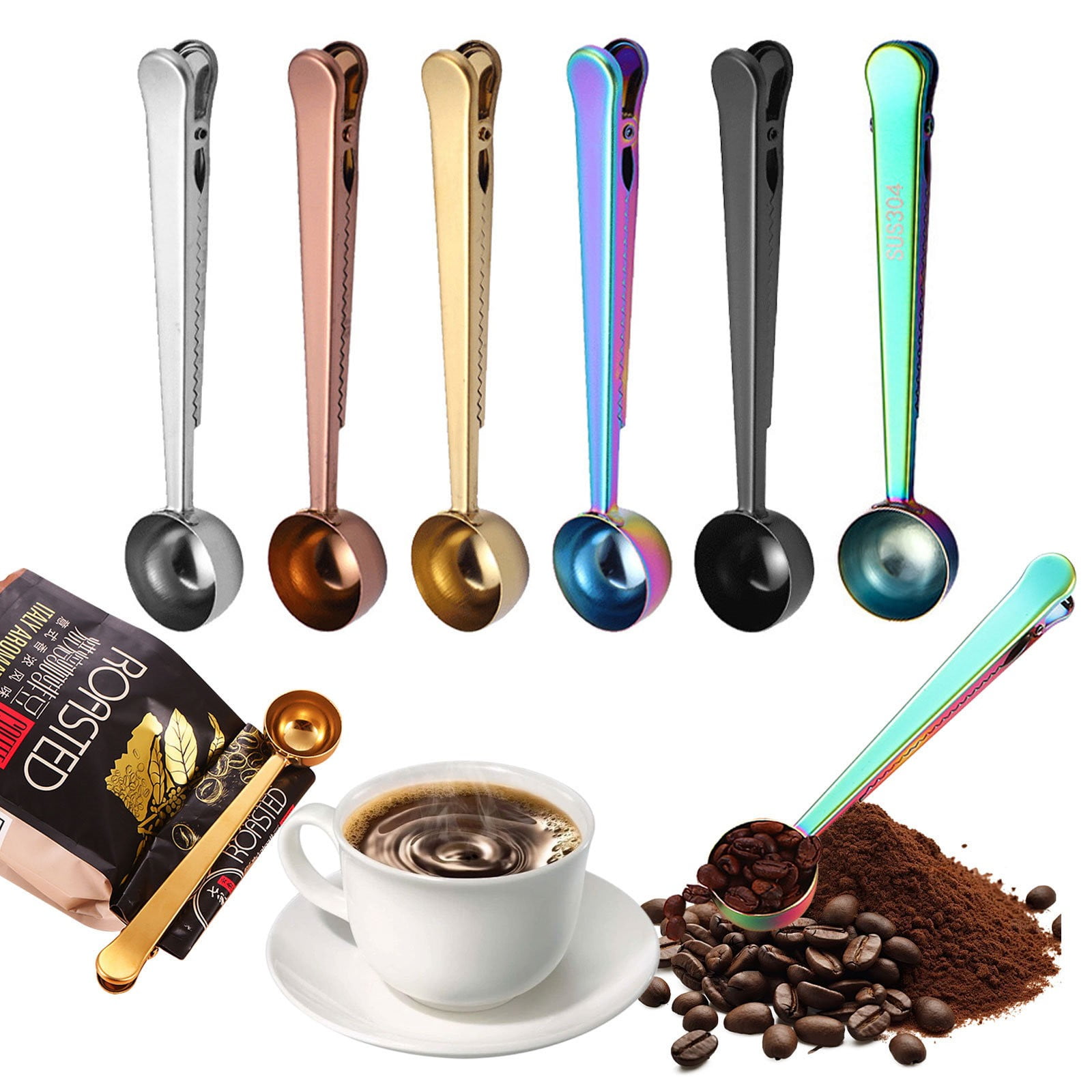 Coffee Scoop Clip,2-In-1 Stainless Steel Coffee Measuring Spoon With ...