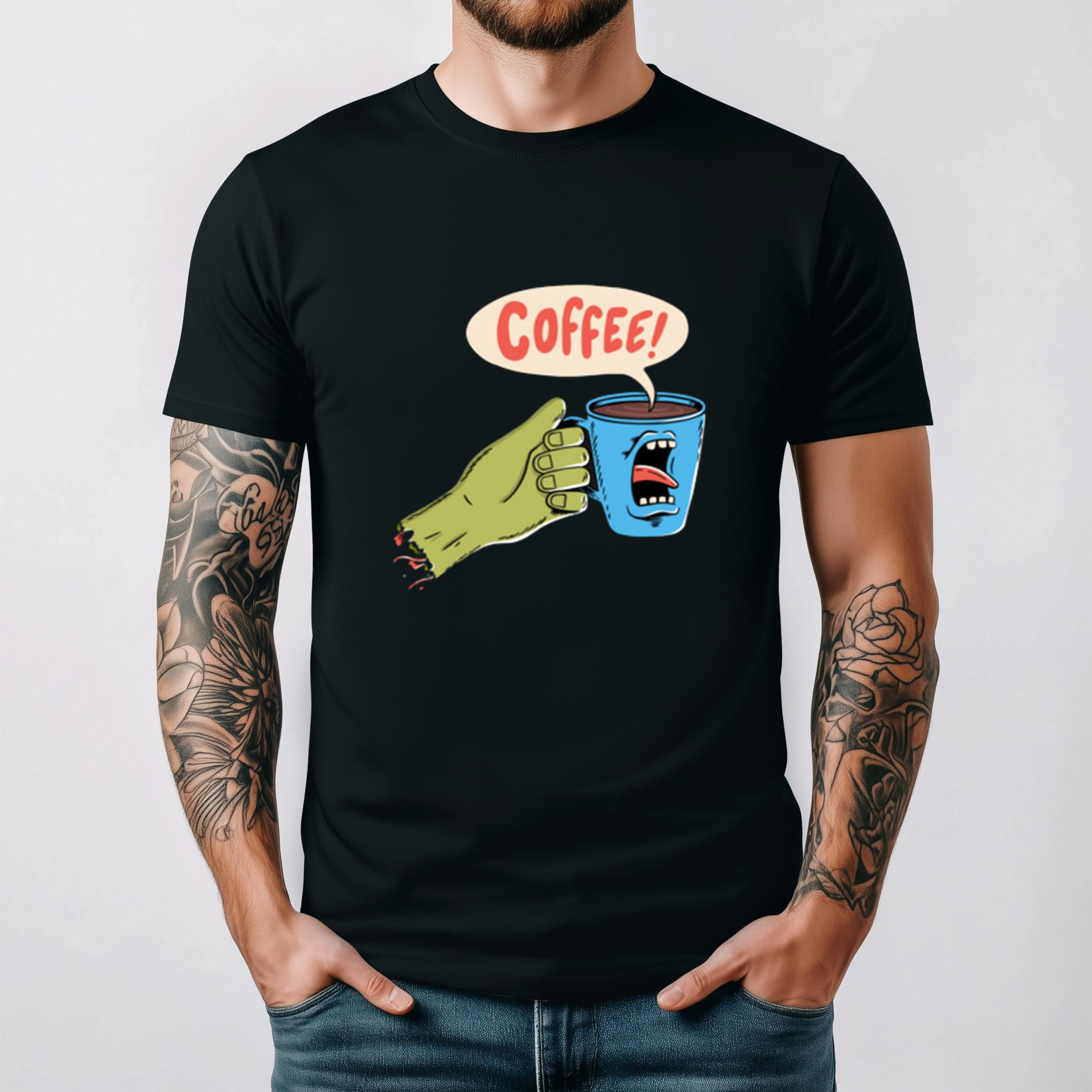 Coffee Screaming Funny Cartoon Morning Quote Unisex T-Shirt up to 5XL ...