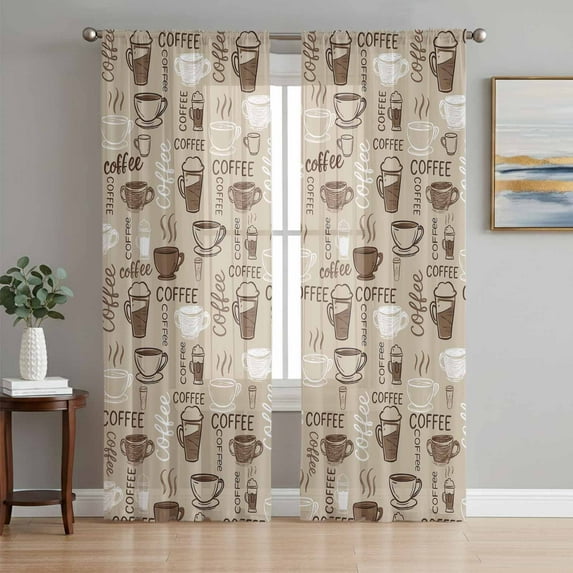 Coffee Semi Sheer Curtains 108 Inch Length 2 Panels Set, Beige ...