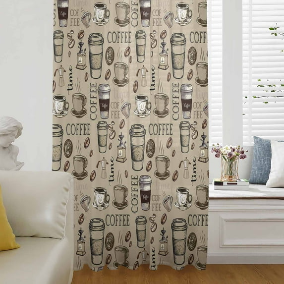 Coffee Semi Sheer Curtains Drapes for Living Room, Bedroom, French ...