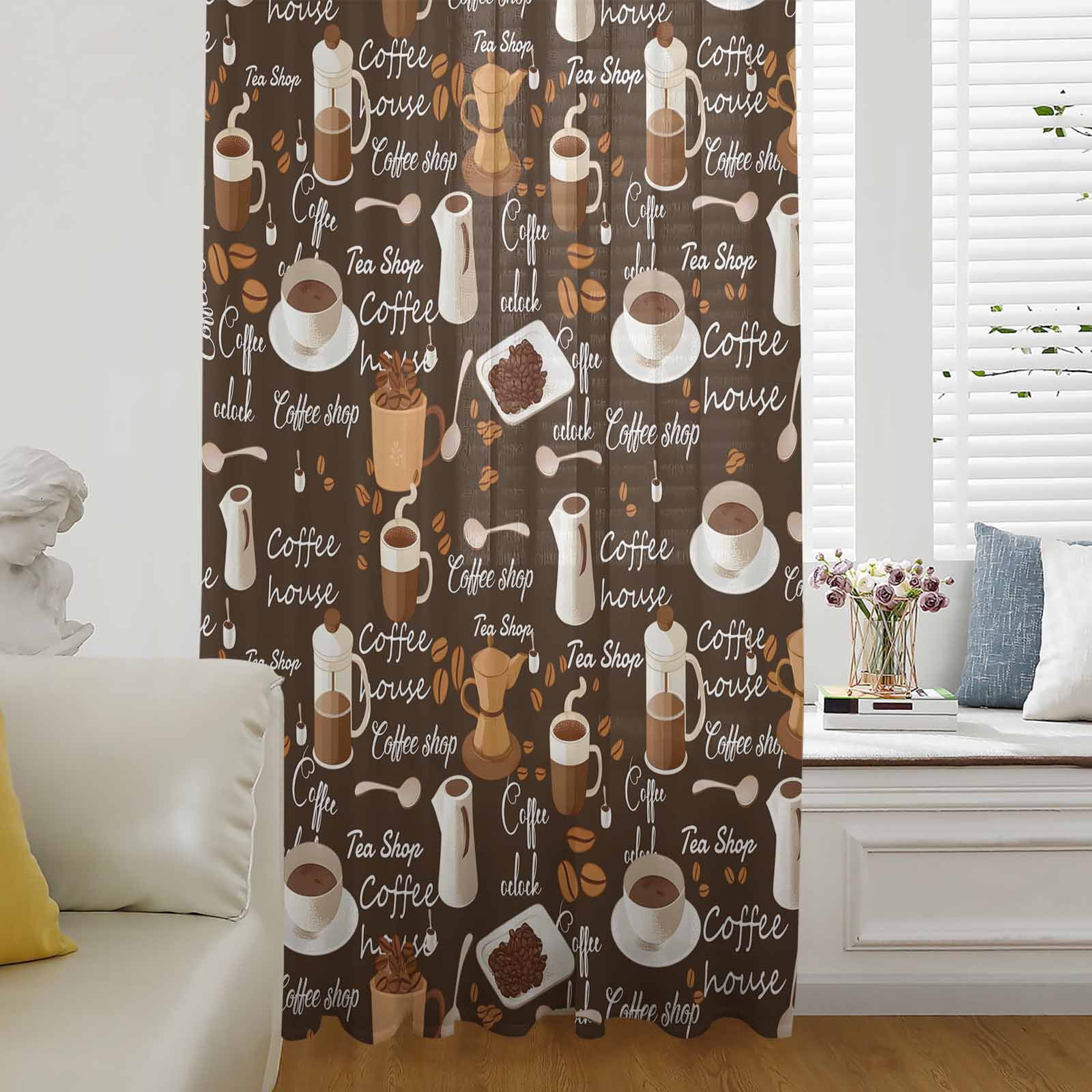 Coffee Semi Sheer Curtains Drapes for Living Room, Bedroom, French ...