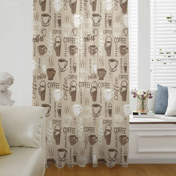 Coffee Semi Sheer Curtains Drapes for Living Room,Bedroom,French Doors ...