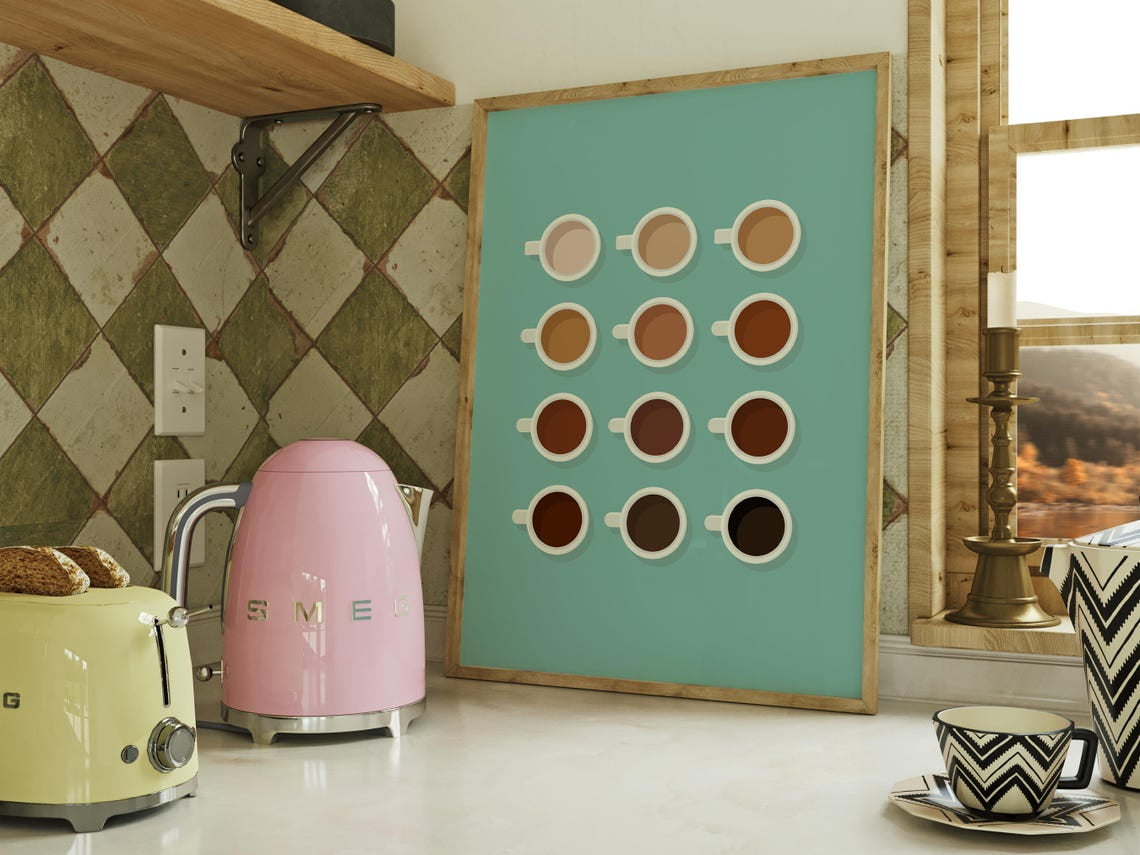 Coffee Shades Wall Art Print - Minimalist Coffee Cup Poster, Aesthetic ...