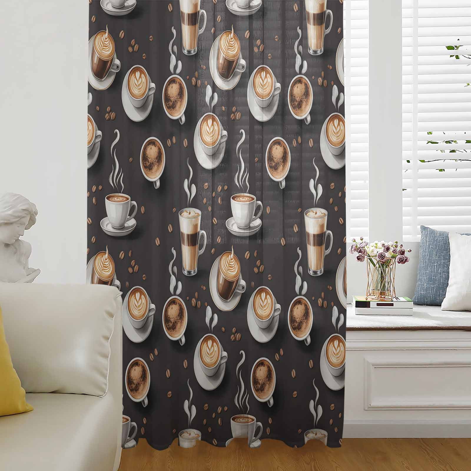 Coffee Sheer Curtains 108 Inches Long for Living Room/Bedroom, Hot Cafe ...