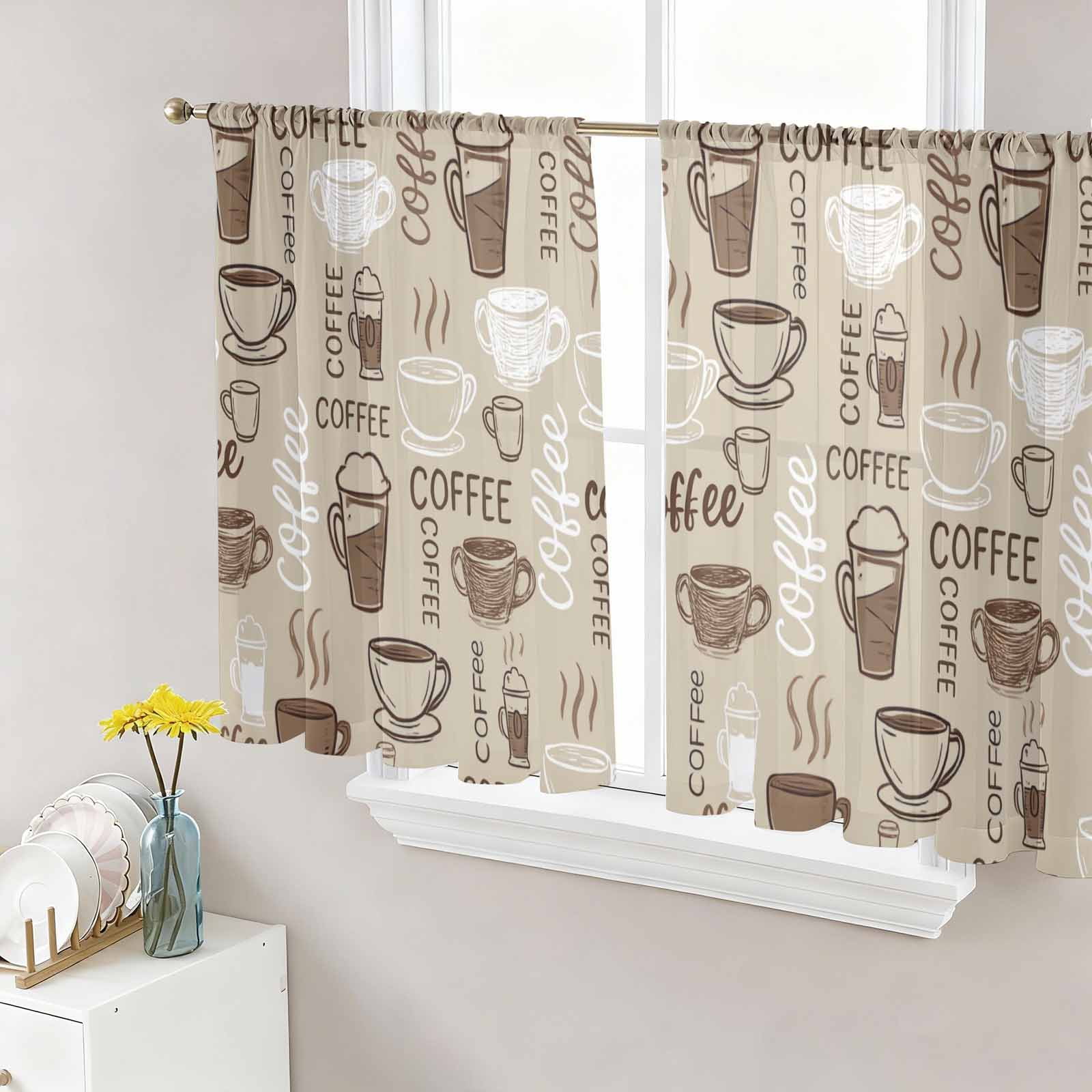 Coffee Sheer Curtains 45 Inch Length 2 Panels for Living Room, Beige ...