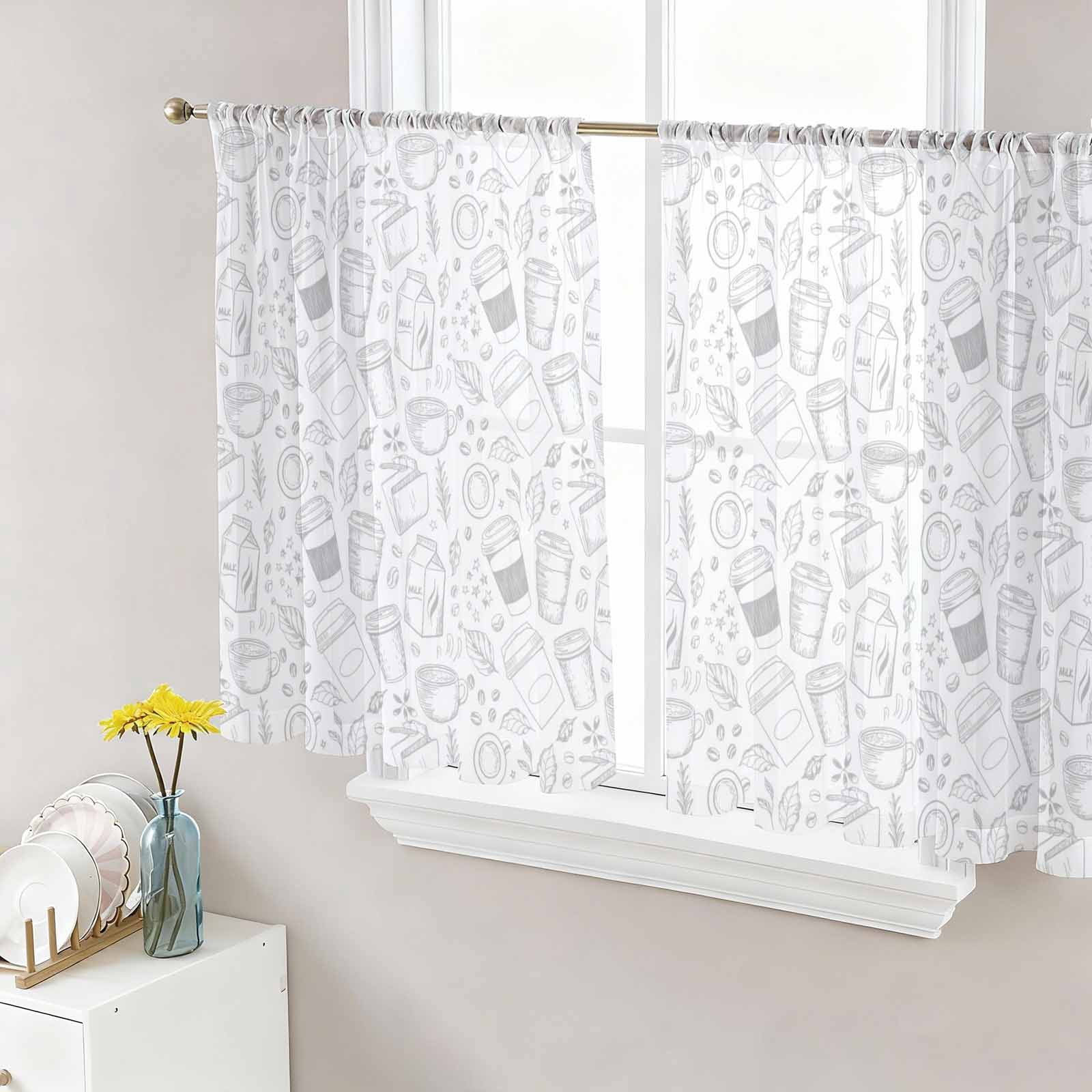 Coffee Sheer Curtains 45 Inch Length 2 Panels for Living Room, White ...