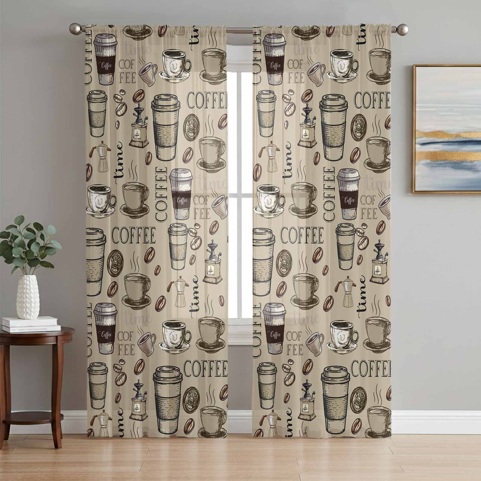 Coffee Sheer Curtains 72 Inch Length 2 Panels for Living Room, Khaki ...