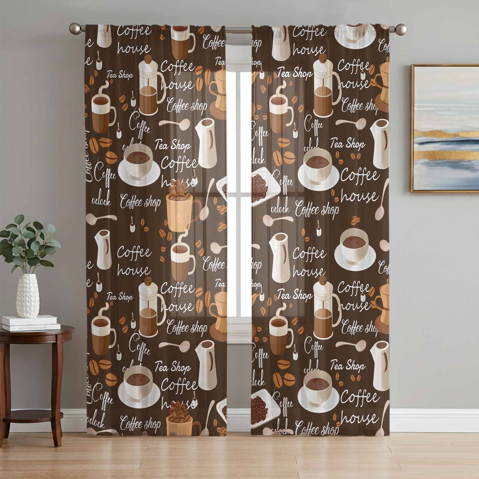 Coffee Sheer Curtains 96 Inch Length 2 Panels Set, Brown Retro Coffee ...