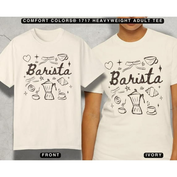 Coffee Shirt Barista Doodle Line Art T-shirt For Women, Trendy 2025 ...