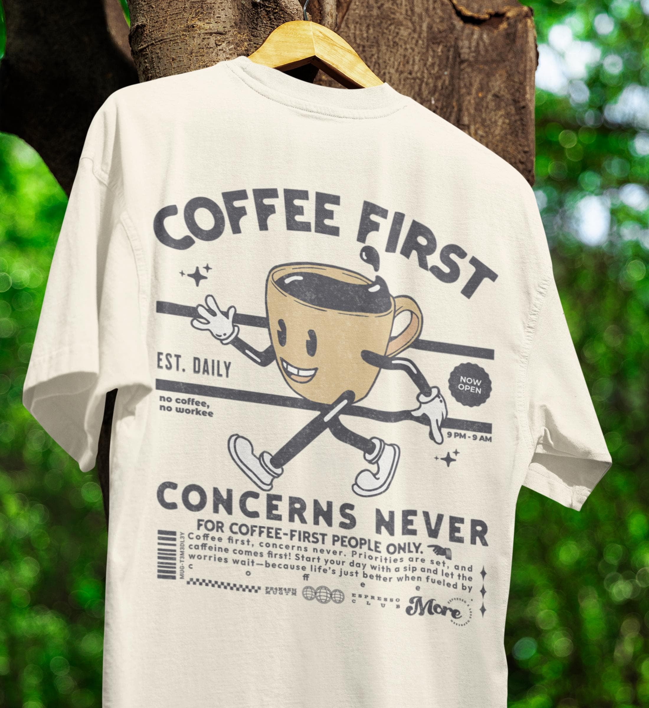 Coffee Shirt Gift Front and Back Print Tee, Hand-Drawn Espresso Graphic ...