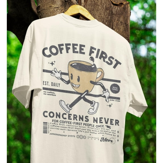 Coffee Shirt Gift Front and Back Print Tee, Hand-Drawn Espresso Graphic ...