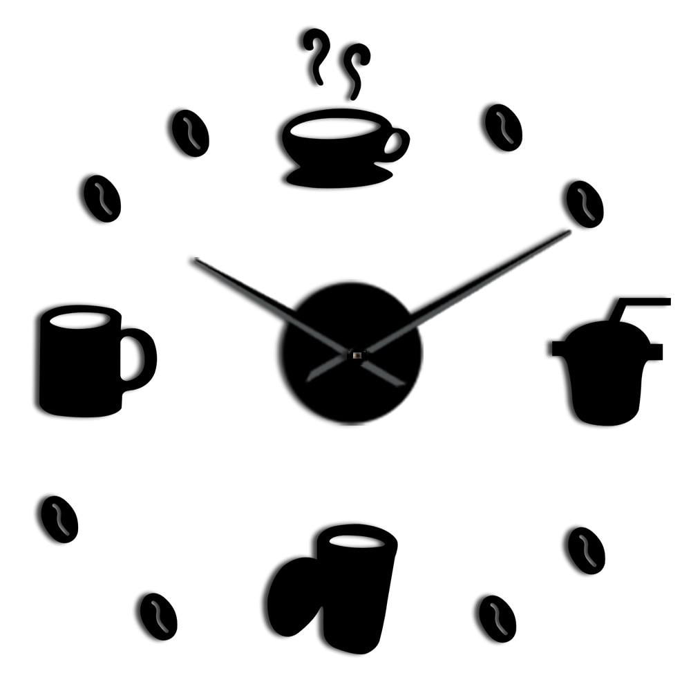 Coffee Shop Cafe Bar Frameless Wall Clock Stickers, DIY Modern ...