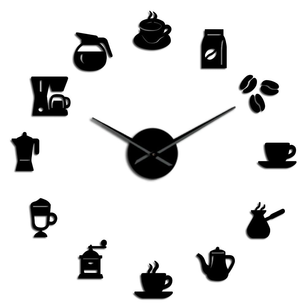 Coffee Shop Frameless Wall Clock Stickers, DIY Modern Decorative Clocks ...