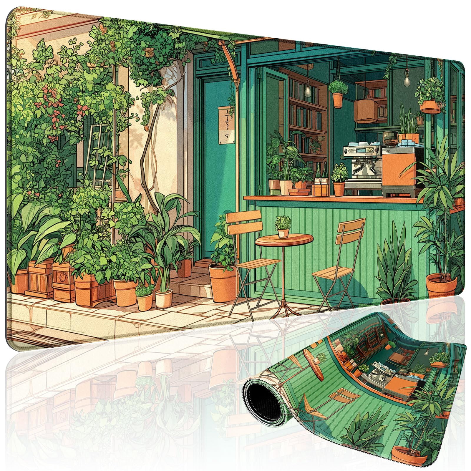 Coffee Shop Large Gaming Mouse Pad 31.5"x15.7"| Green Plant Xxl Desk ...