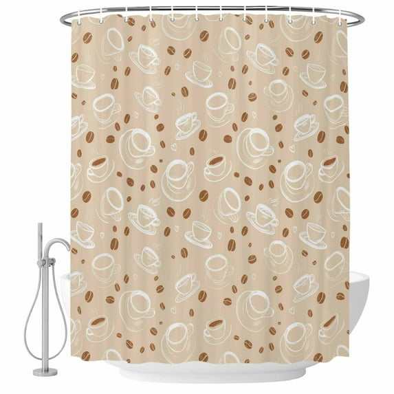 Coffee Shower Curtain, 48" x 72", Vintage White Lines Coffee Beans Cups ...