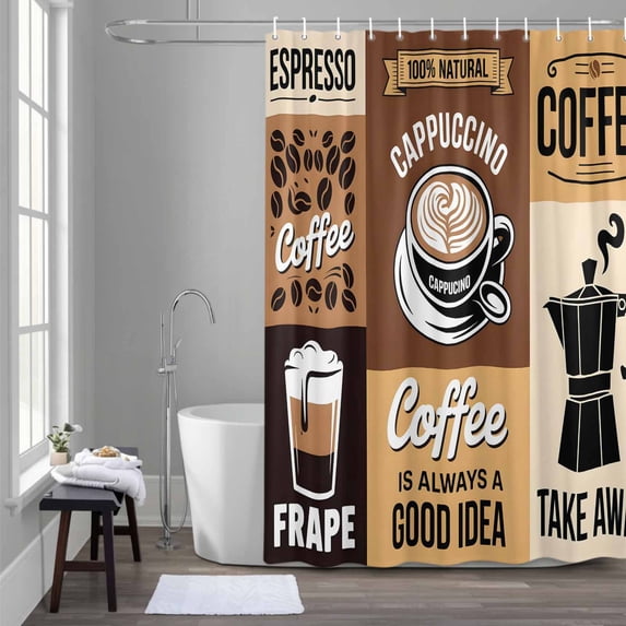 Coffee Shower Curtain for Bathroom Decor, Coffee Lover Beans Cup ...