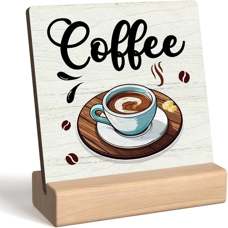 Coffee Sign Wooden Sign Desk Decor, Coffee Decor, Wood Sign Block ...