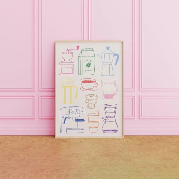 Coffee Sketch Art Poster Cute Bar Decor Trendy Kitchen Wall Espresso ...