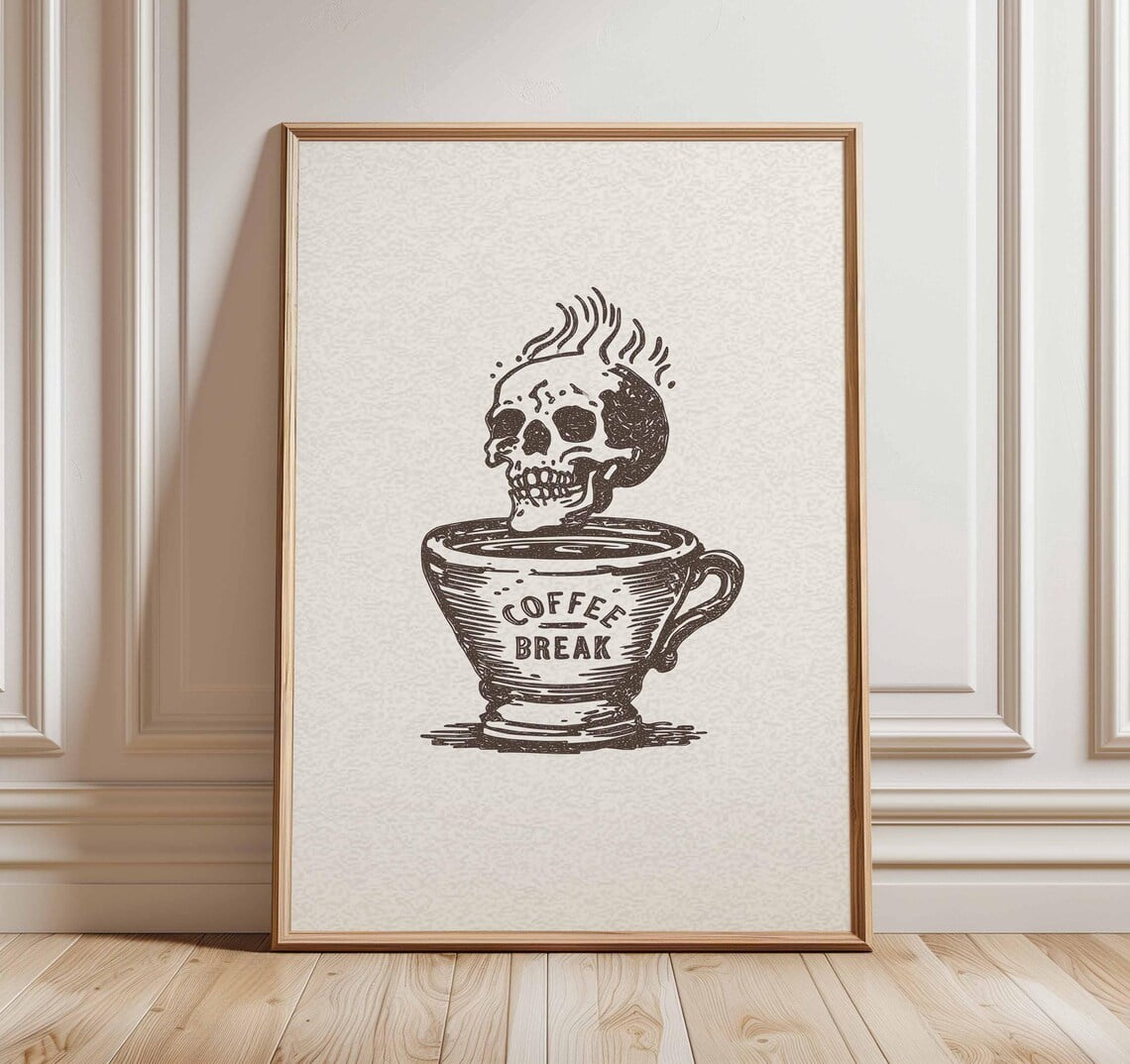 Coffee Skull Gothic Art Dark Humour Wall Decor Vintage Tattoo Style ...