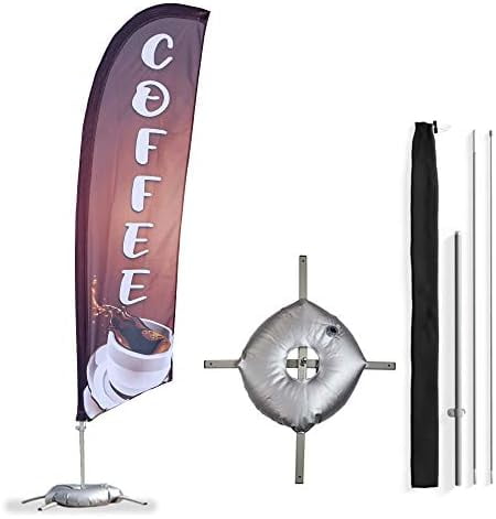 Coffee Small Feather Flag Kit with a Base and Weight Bag – Stands about 8.2ft Tall – Great for ...