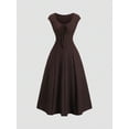 Coffee Solid Color Cinching Waist Fitted Knit A-Line Maxi Dress With ...