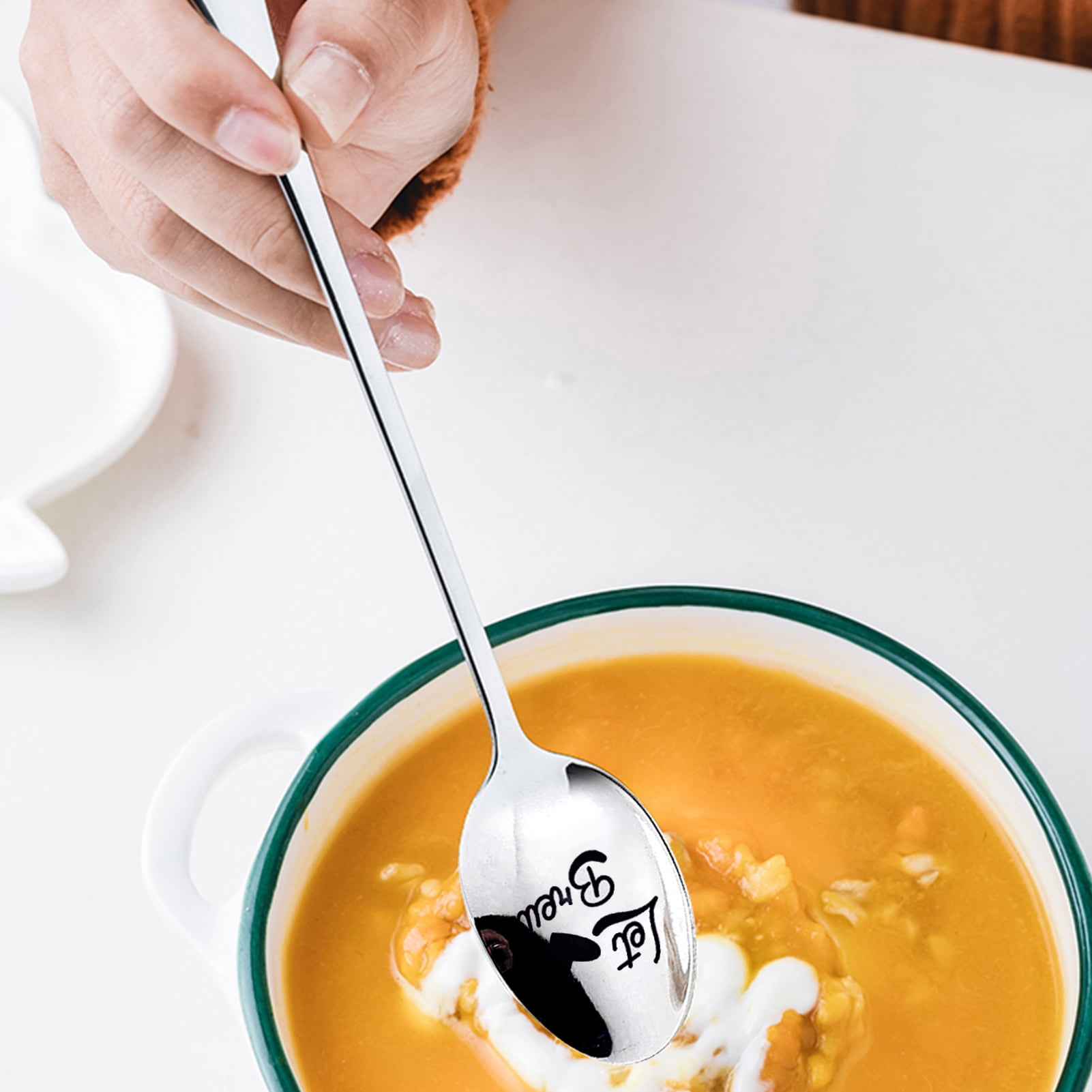 Coffee Spoon Engraved with Letters Long Handle Mirror Surface Rust ...