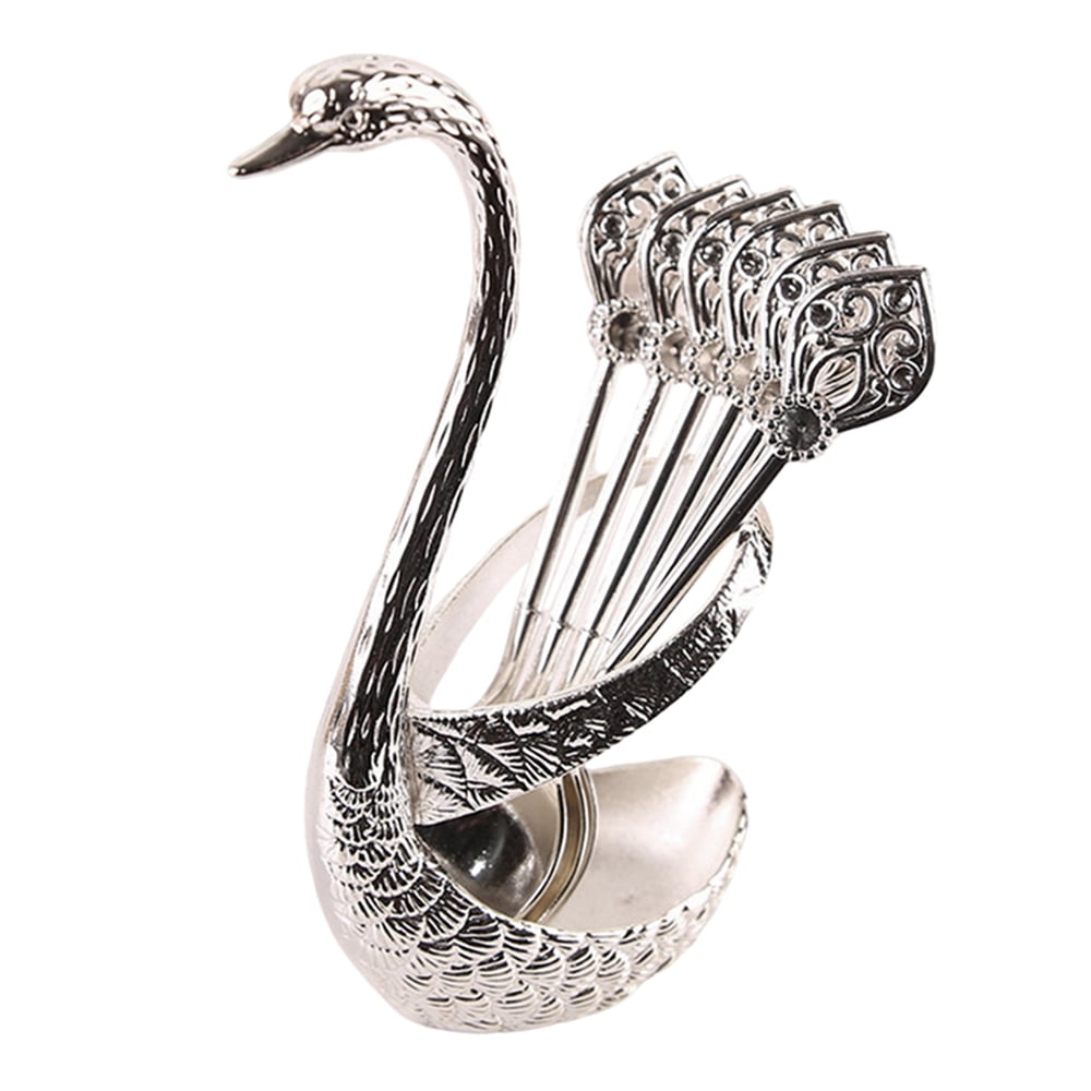 Coffee Spoon Kit Gold Creative Dinnerware Set, Decorative Swan Base ...