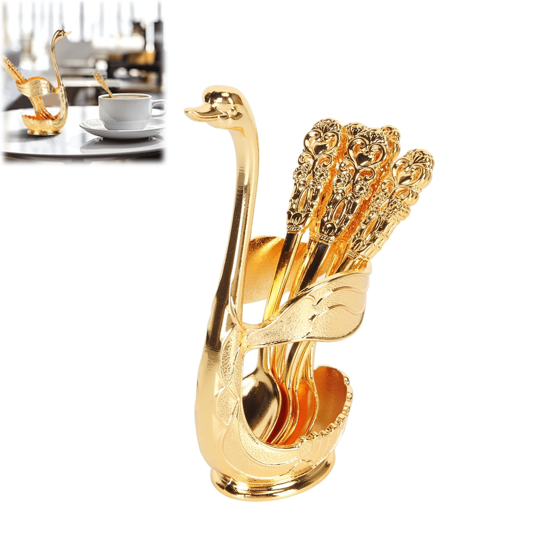 Coffee Spoon Set, Metal Swan Base Holder Dessert Spoon Organizer with ...