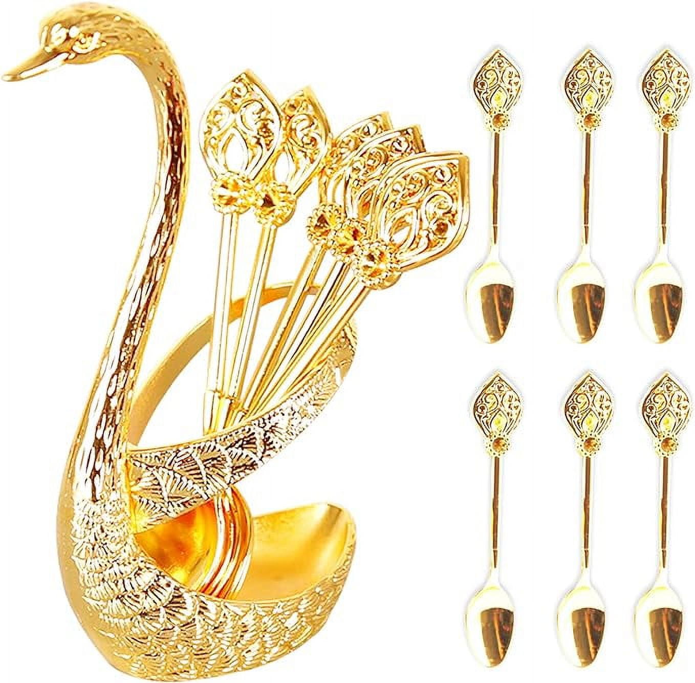 Coffee Spoon Set with Swan Base Holder, Metal Swan Base Holder Spoon ...