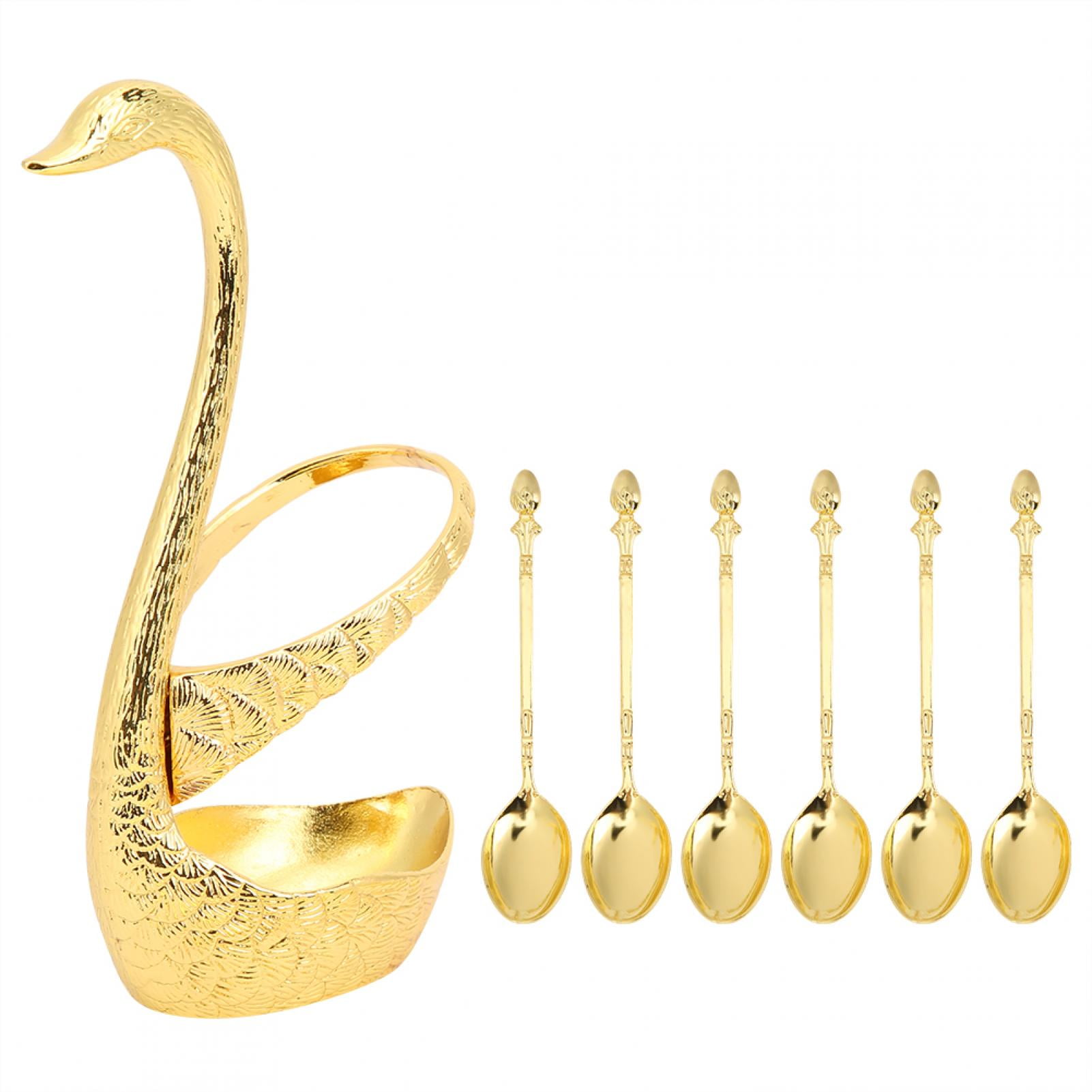 Coffee Spoon Set, Zinc Alloy Swan‑Shaped Bracket, Fruit Dessert Spoons ...