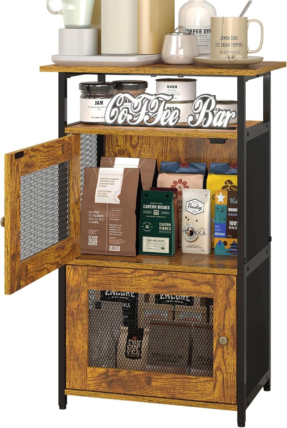 Coffee Station Cabinet with 2-Door, 4-Tier Coffee Table with Storage ...