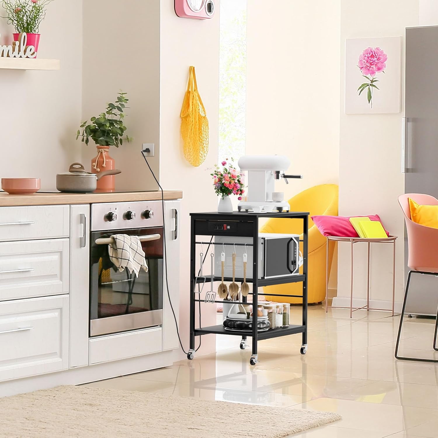 Coffee Station Cart with Power Outlet and Charging Station for Kitchen ...