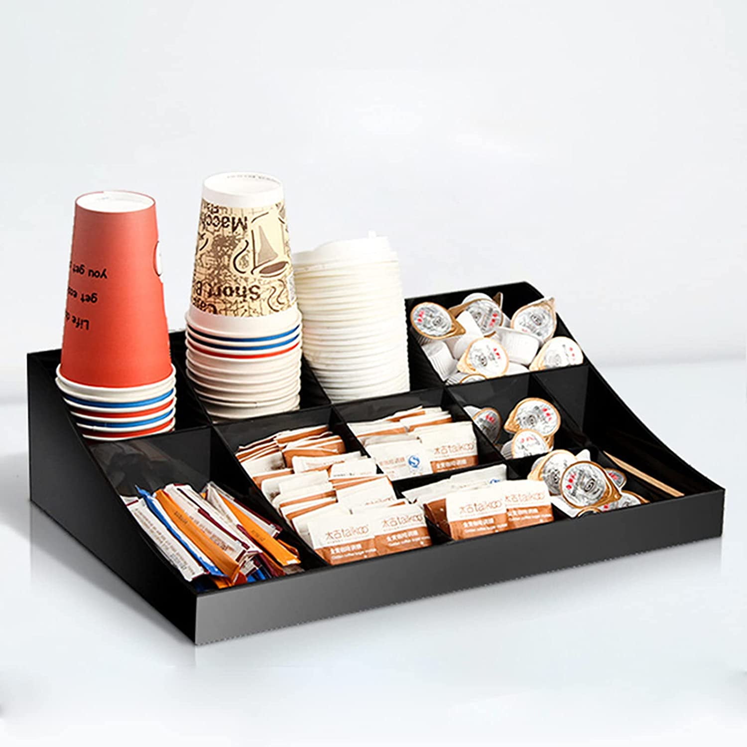 Coffee Station Organizer, 11 Compartment Coffee Condiment and Cup ...
