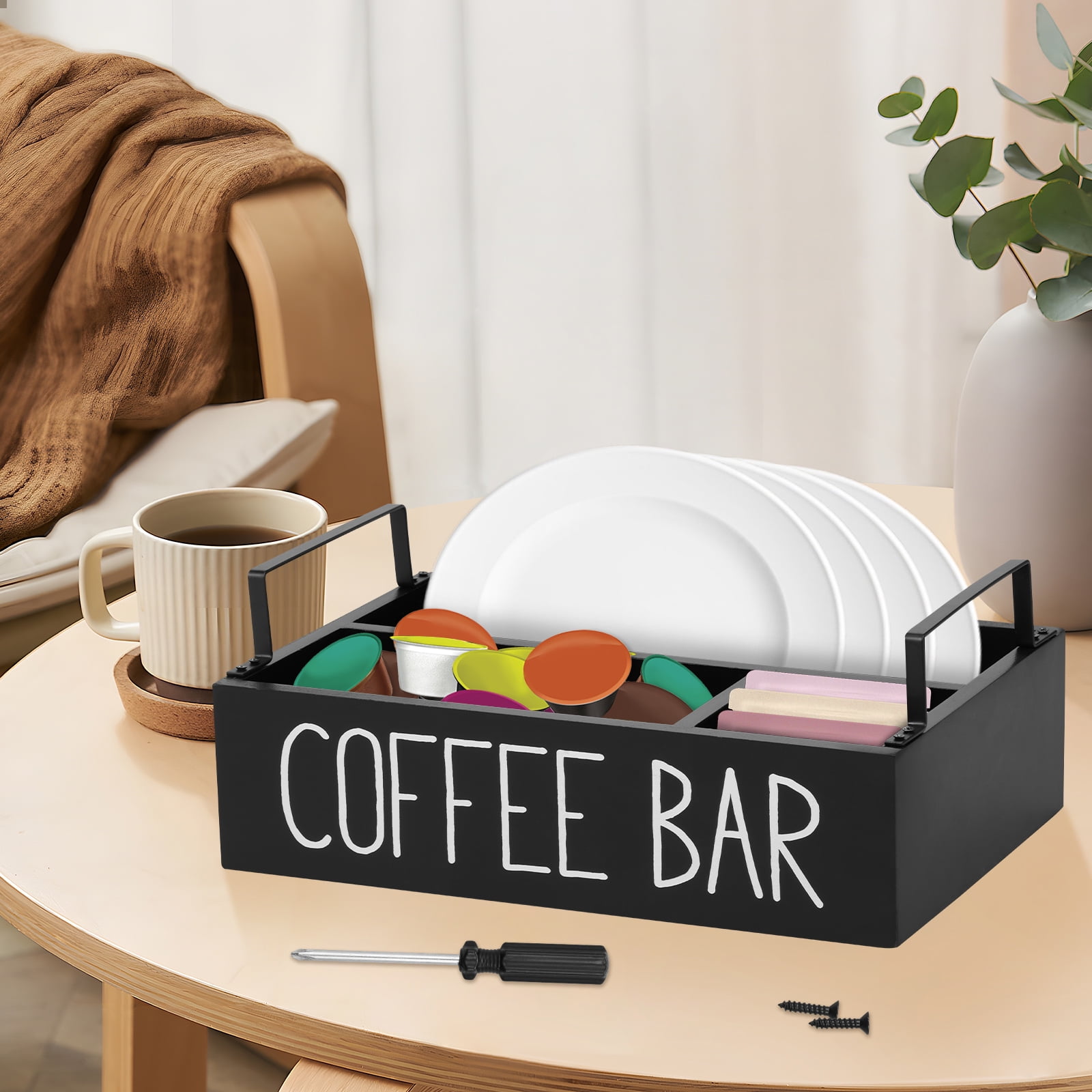 Coffee Station Organizer for Counter, Wood Coffee Pods Holder Storage ...