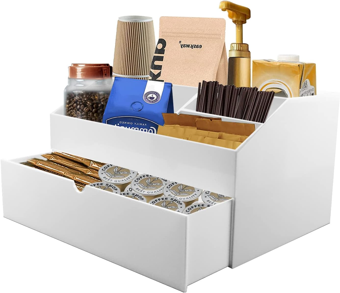 Coffee Station Organizer with Drawer,Coffee Bar Essentials Condiment ...