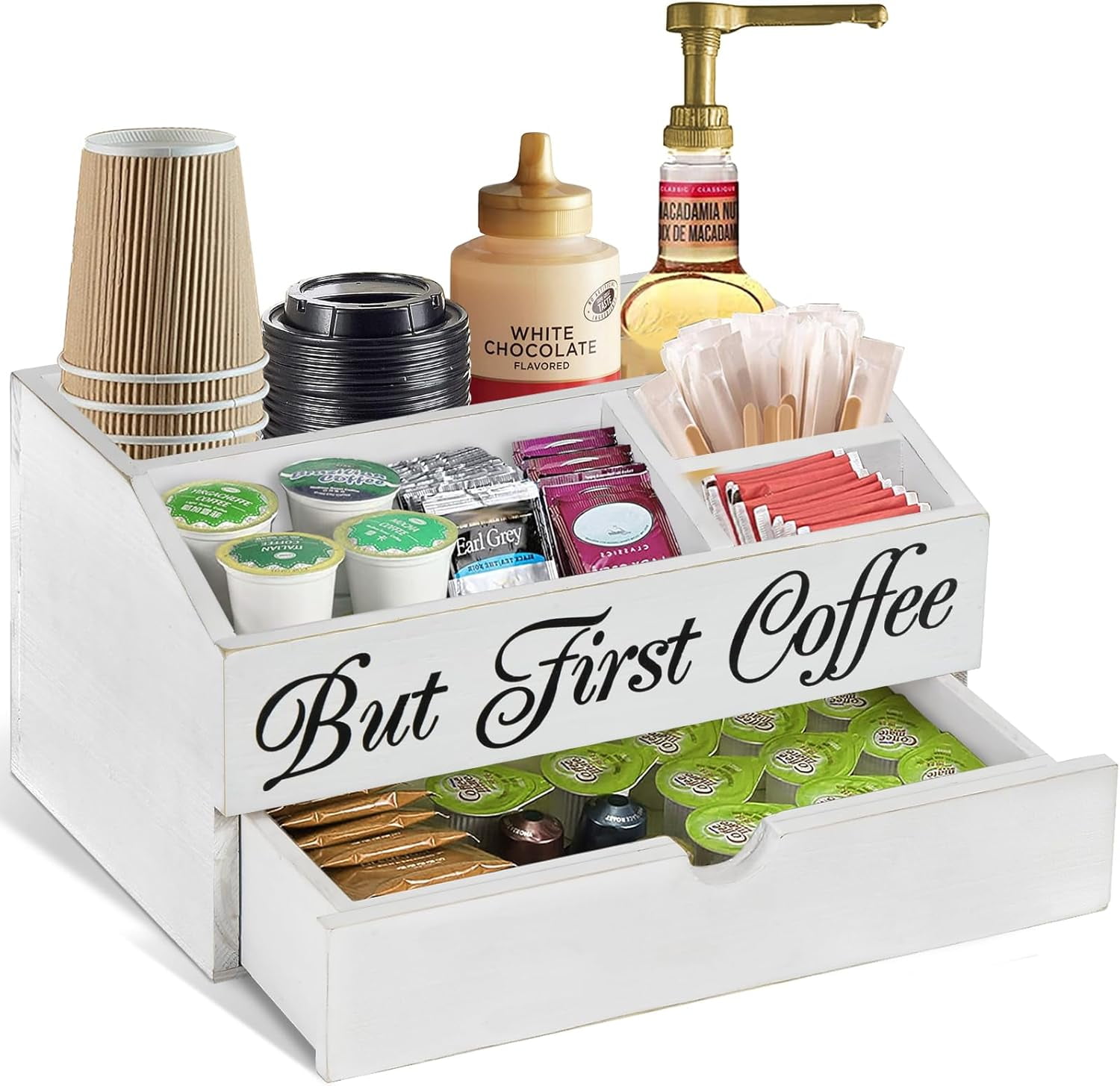 Coffee Station Organizer With Drawer - Wood K Cup Pods Holder ...