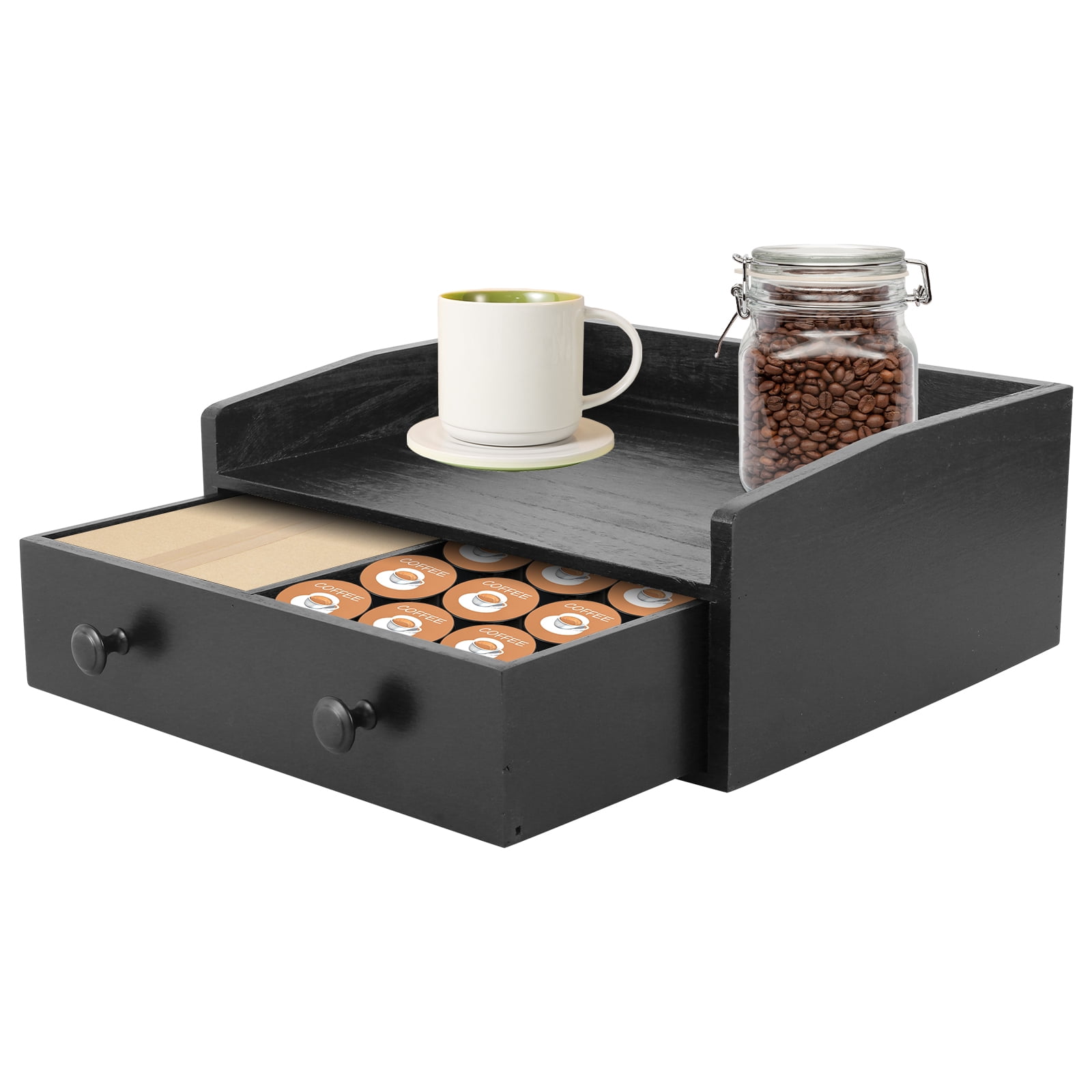 Coffee Station Organizer with Drawer Wood Coffee Station Organizer ...