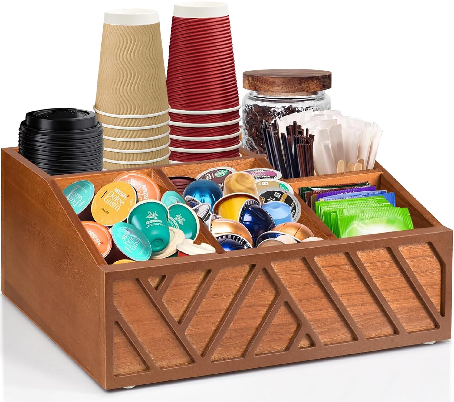 Coffee Station Organizer For Counter, Wooden Coffee Pod Rack Storage ...