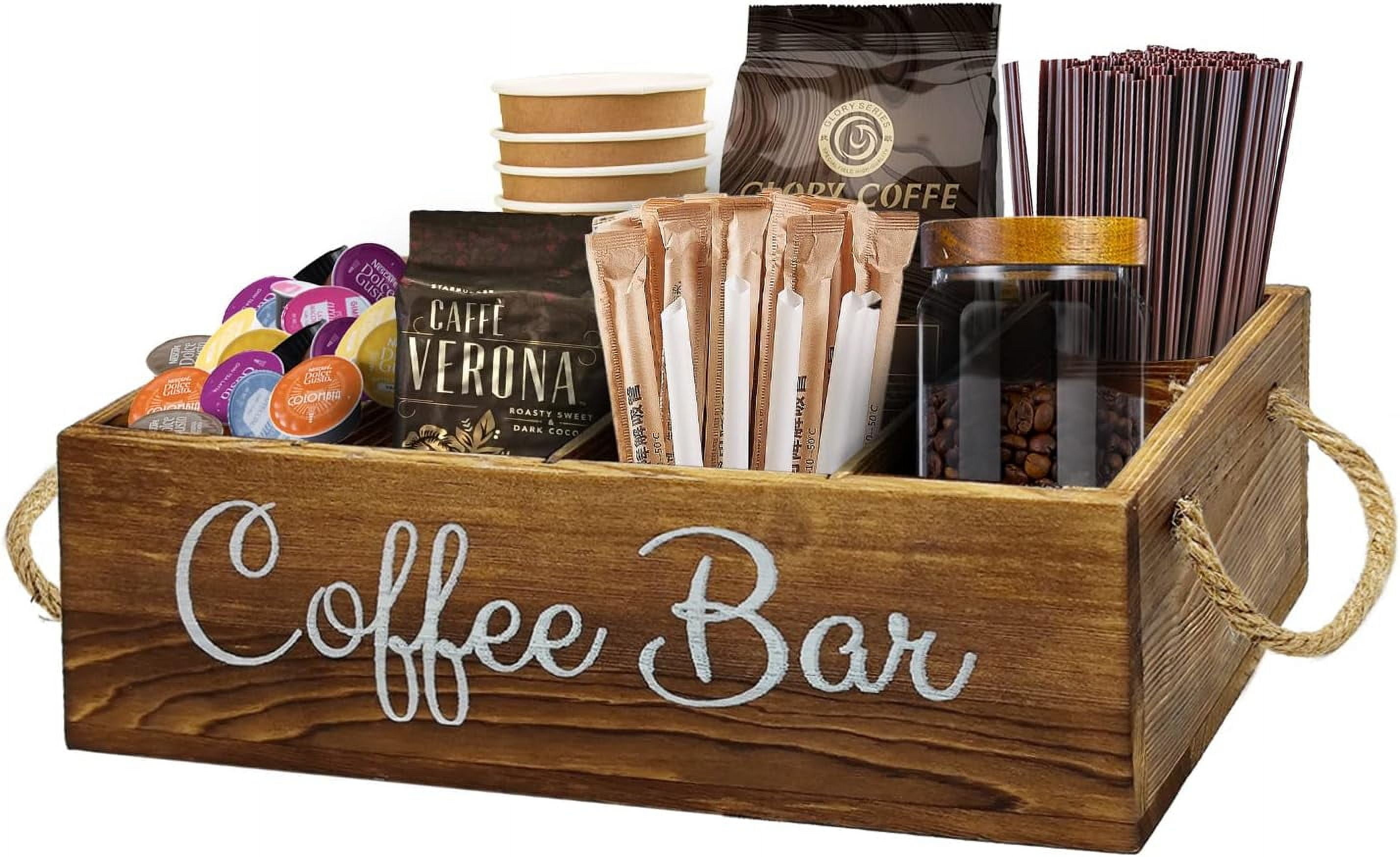Coffee Station Organizer with Small Removable Dividers, Wooden Coffee ...