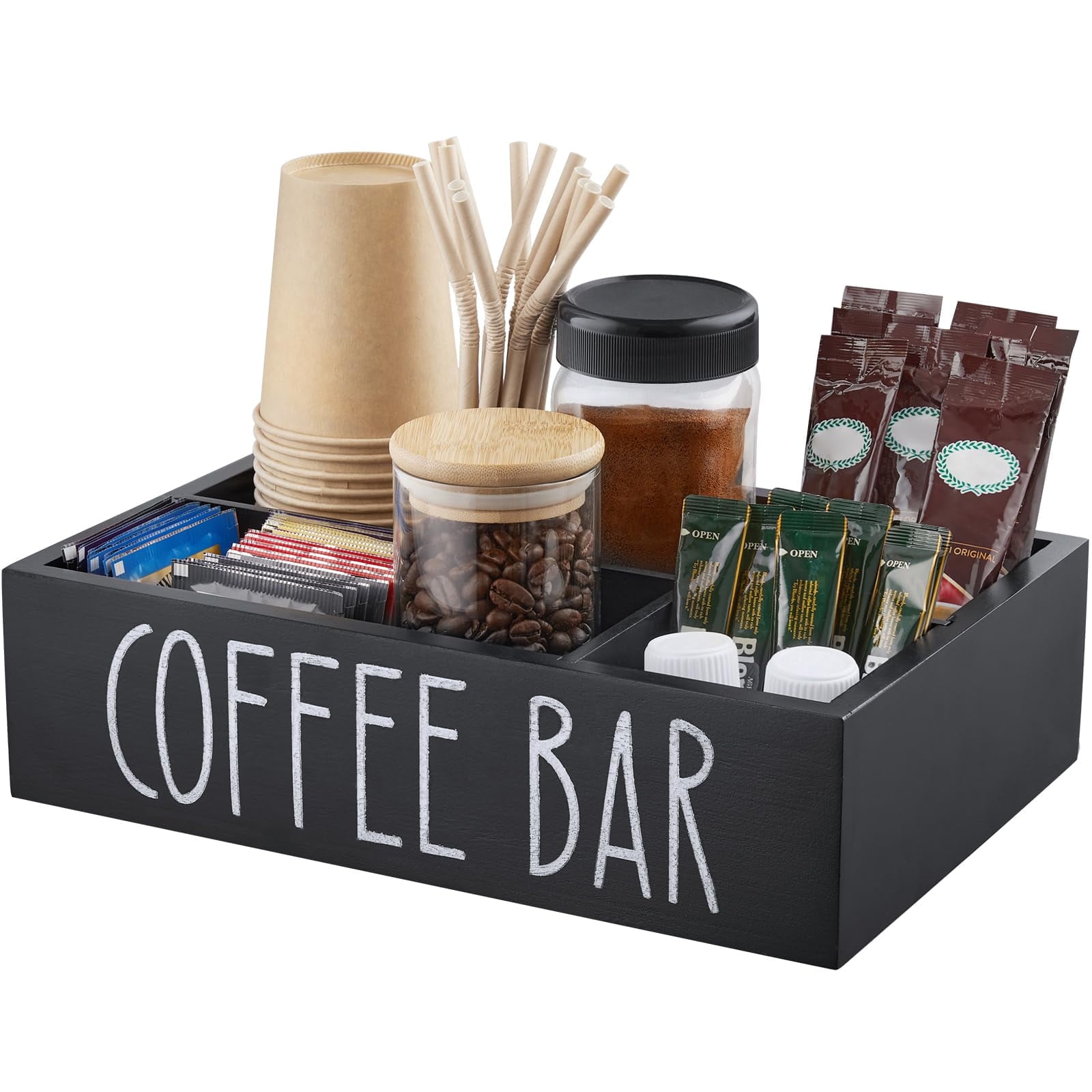 Coffee Station Organizer - Wood Countertop Accessories Organizer with ...