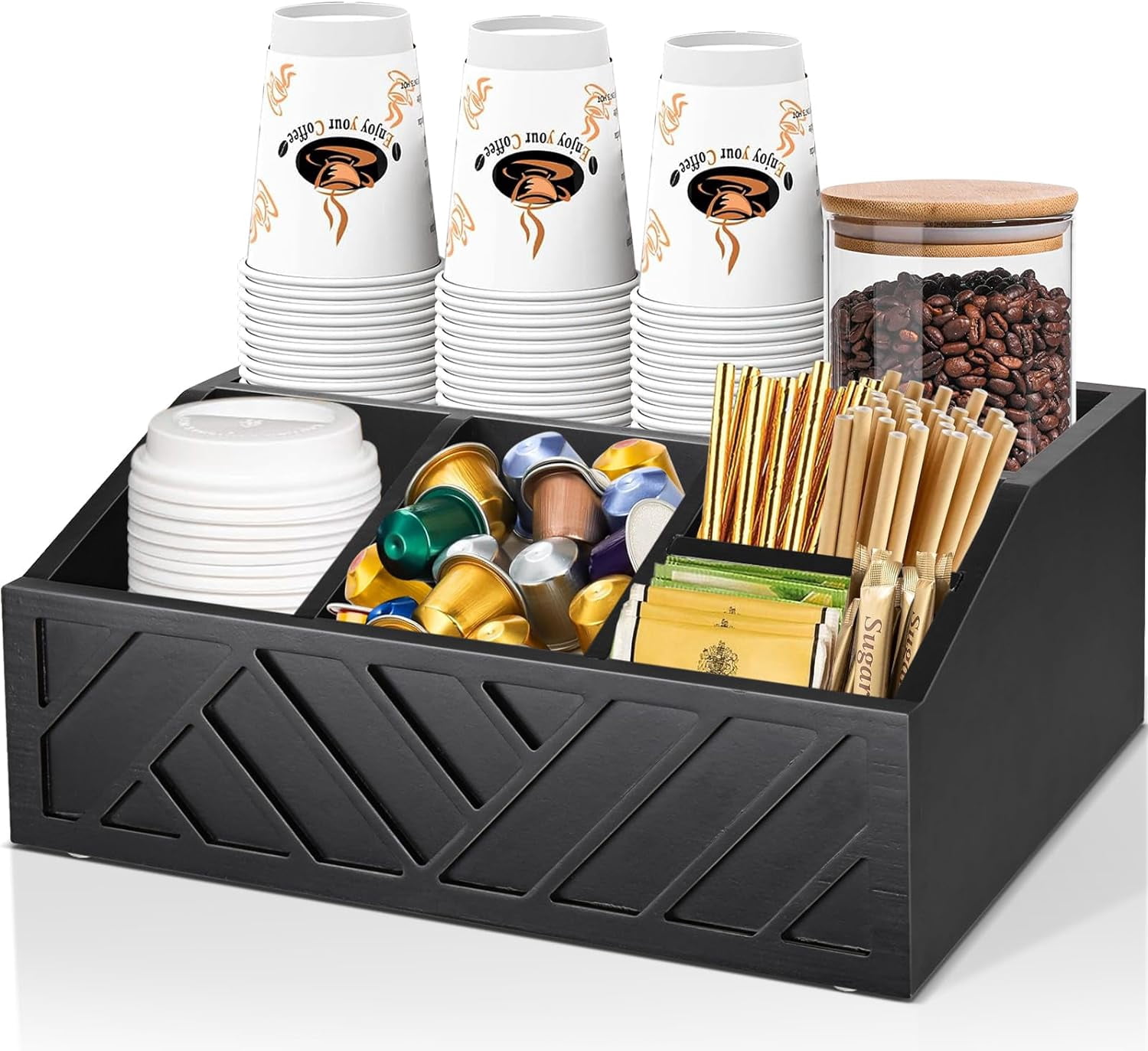 Coffee Station Organizer - Wood Countertop Coffee Bar Accessory Holder ...