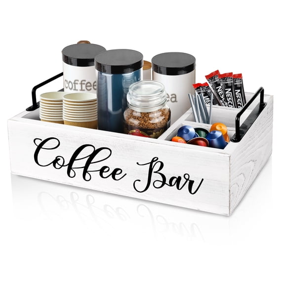 MINCORD White Wooden Coffee Station Organizer - Counter Essentials ...