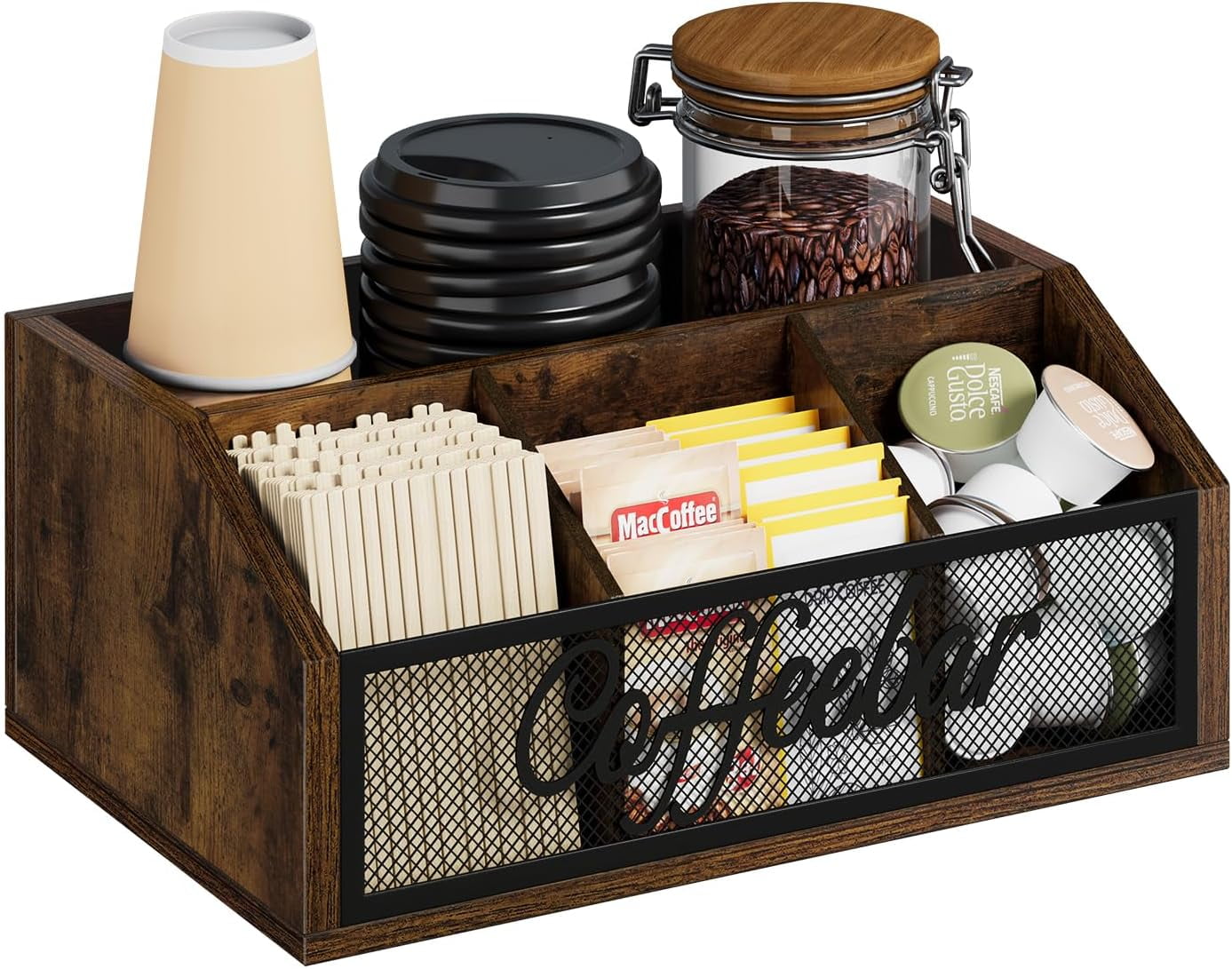 Coffee Station Organr for Countertop, Wood Coffee Bar Organr with ...