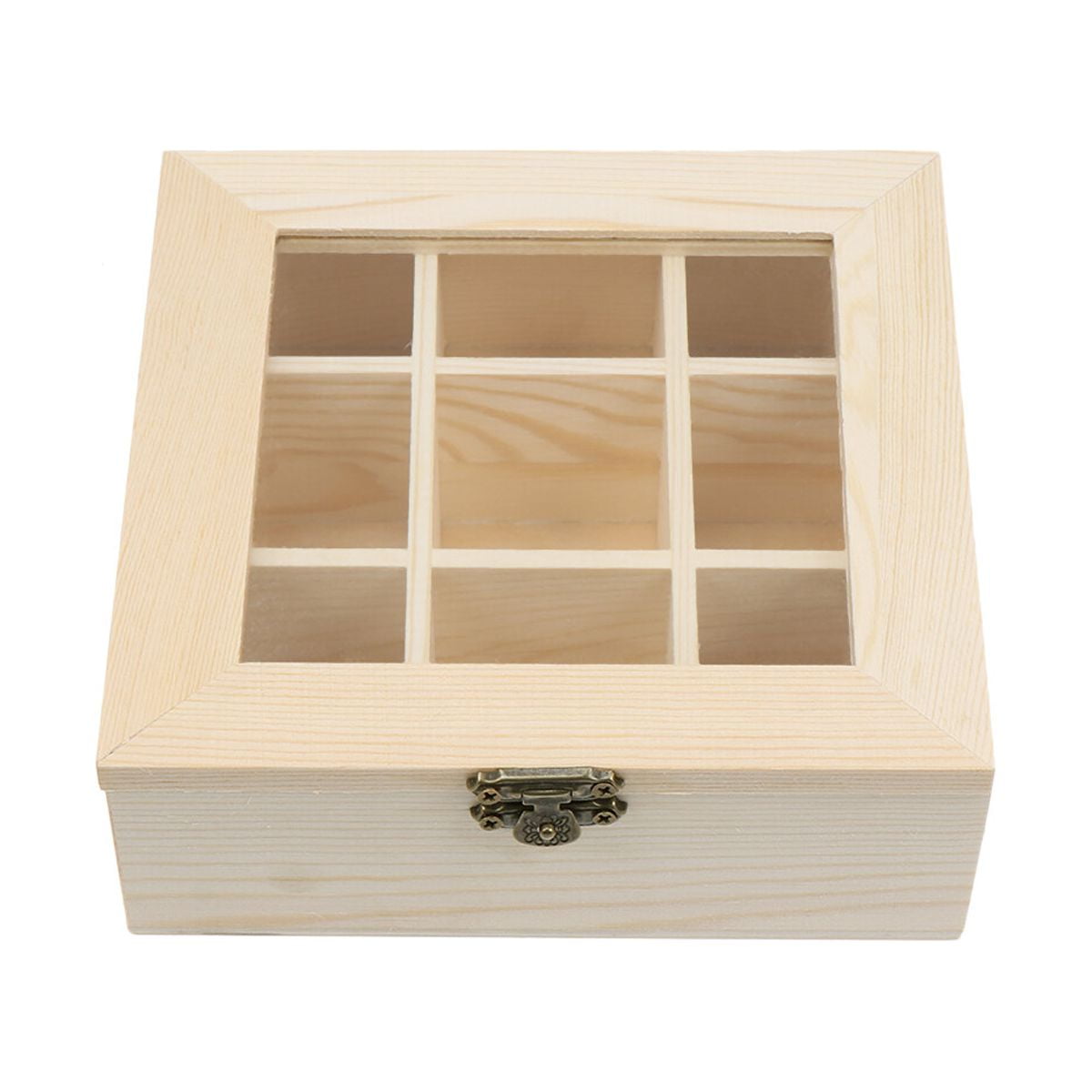 MLINS Wooden Coffee Storage Box with 9 Compartment and Glass Window for ...