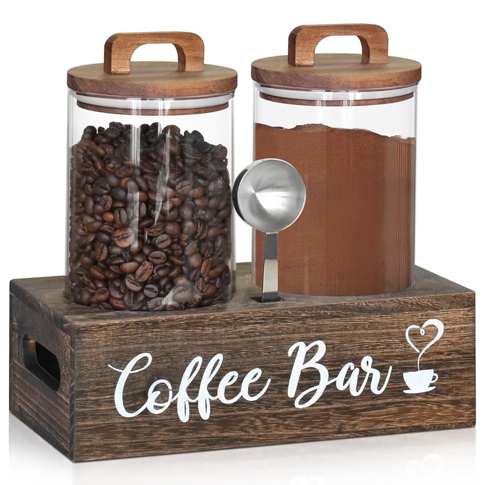 Ameuphercy Coffee and Sugar Container Set of 2 with Shelf for Storage ...