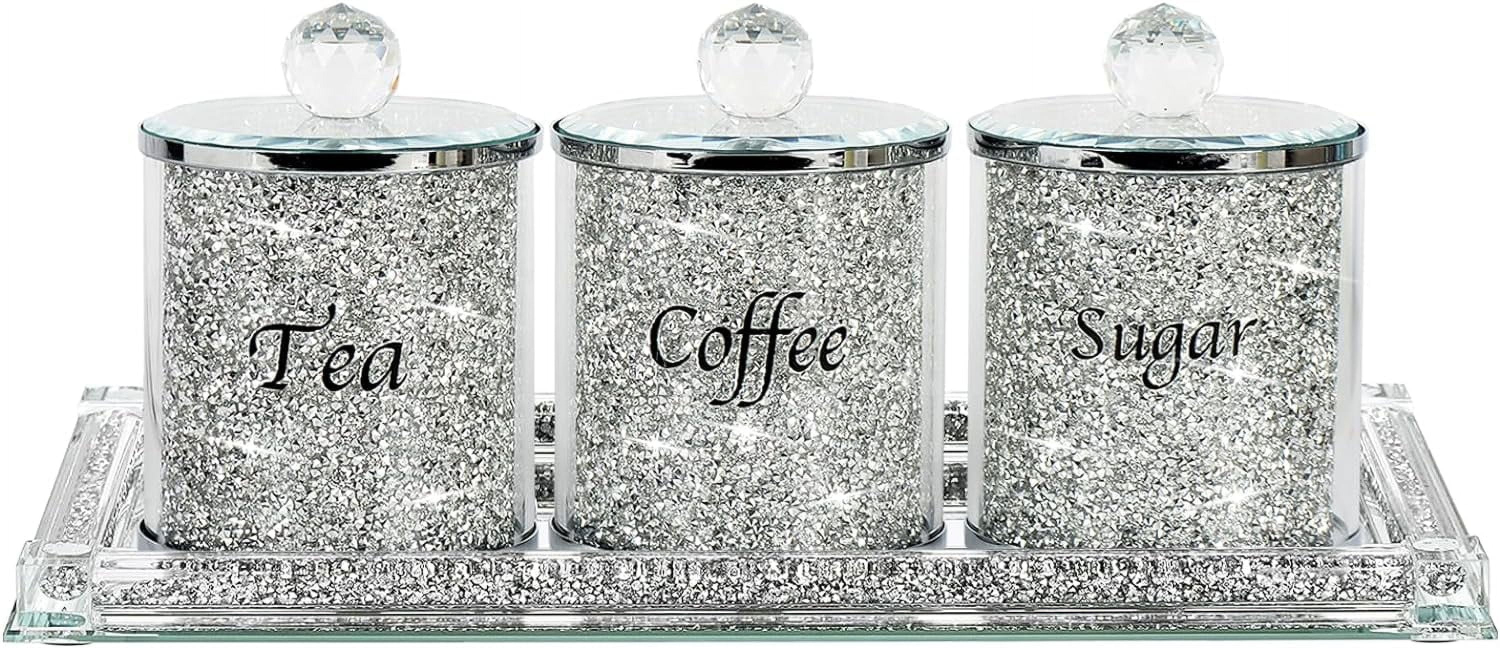 Coffee Sugar Tea Crystal Canister Set of 4,Sparkly Crystal Crushed ...