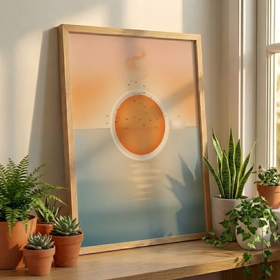 Coffee Sun Print, Minimalist Kitchen Wall Art, Unframed Paper Poster ...