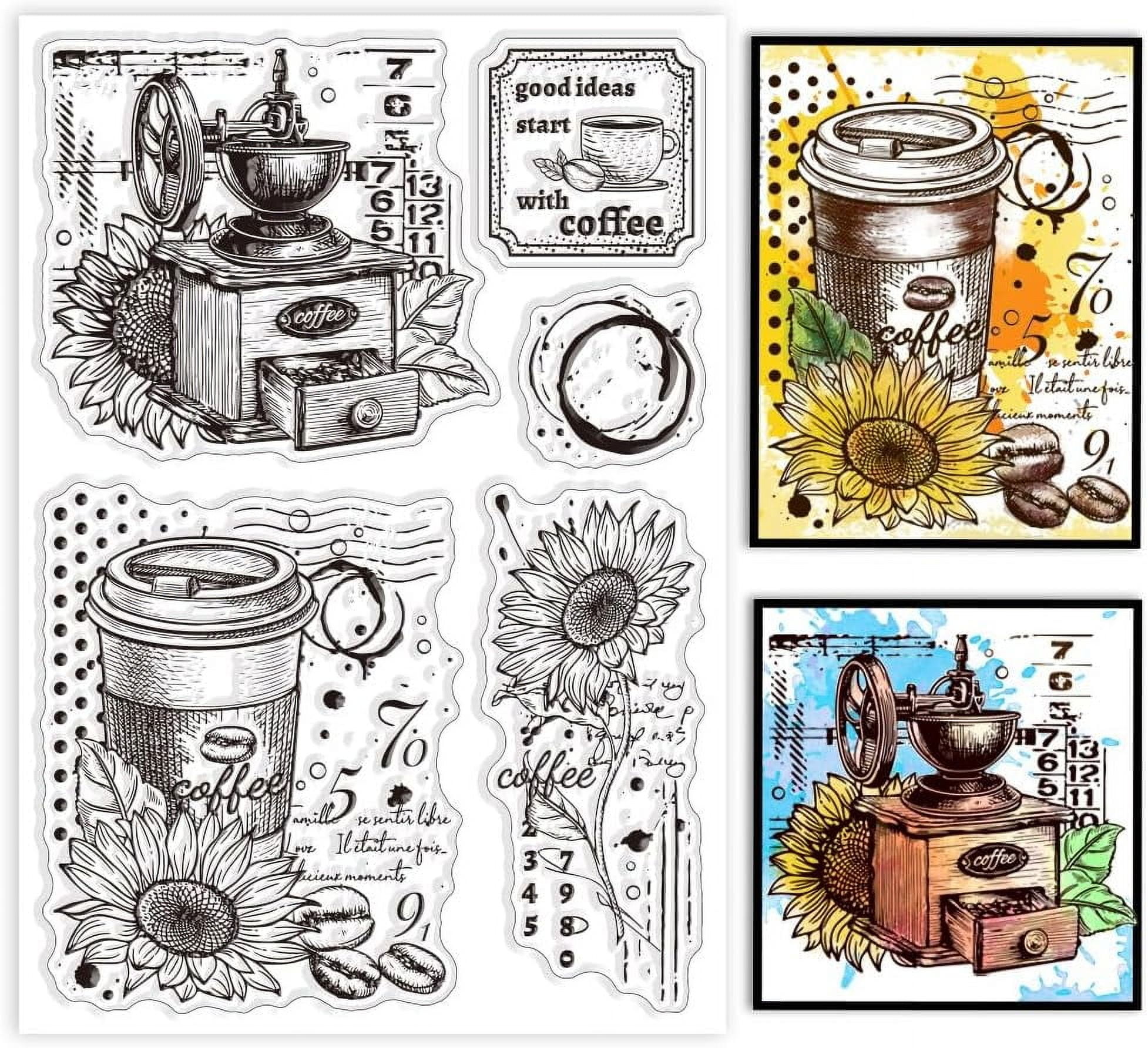 Coffee and Sunflower Clear Stamps for Cards Making Coffee Stains Clear ...