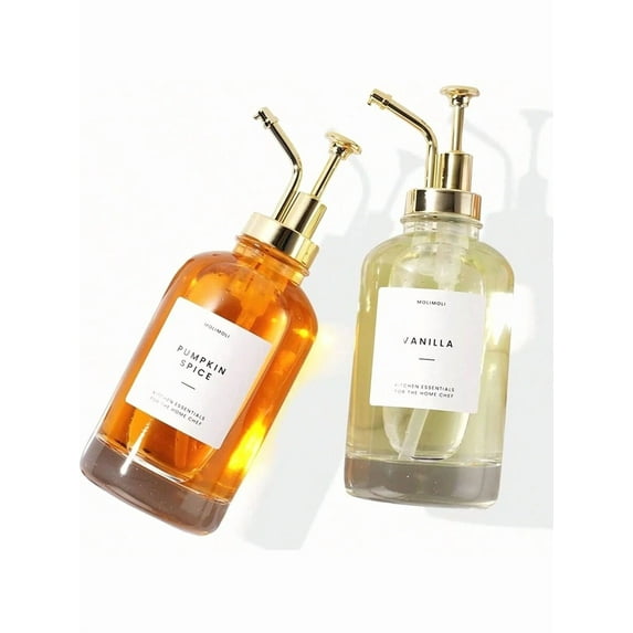 Coffee Syrup Dispenser Set of 2, 16.9oz Glass Syrup Bottles with Gold ...